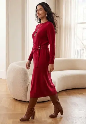 JESSICA LONDON Sweater Wrap Midi Dress - Rich Burgundy