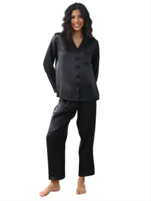 SILKSILKY Pure Silk Long Sleeve Pajamas - Black