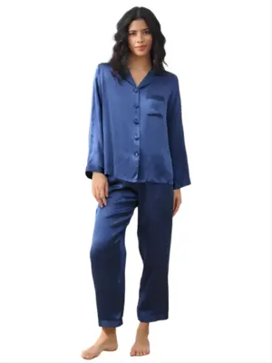 SILKSILKY Pure Silk Long Sleeve Pajamas - Dark Blue