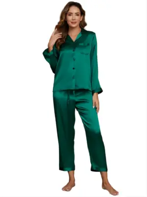 SILKSILKY Pure Silk Long Sleeve Pajamas Green