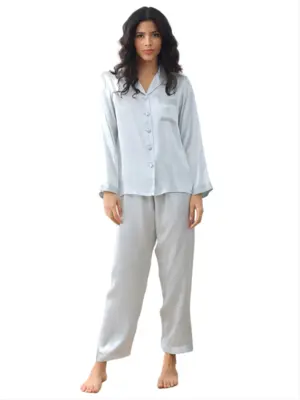 SILKSILKY Pure Silk Long Sleeve Pajamas - Light Blue