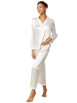 SILKSILKY Pure Silk Long Sleeve Pajamas - White