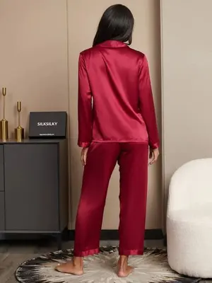 SILKSILKY Pure Silk Long Sleeve Pajamas - Wine