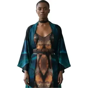 LUNAVERSOUL Reflection's Silk Robe - Black/teal