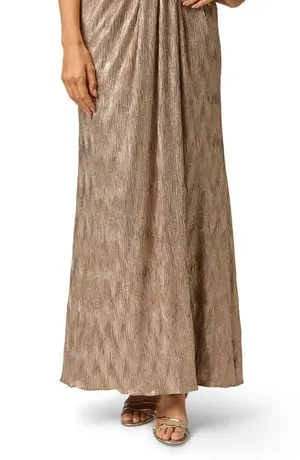 Adrianna Papell Crinkle Metallic Draped Stretch Halter Gown