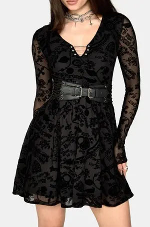 DISTURBIA Sanct Flocked Long Sleeve Mini Dress