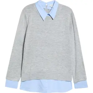 SUGARLIPS Azira Mixed Media Layered Sweater - Light Grey Multi