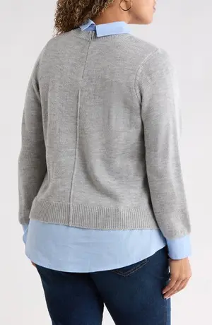 SUGARLIPS Azira Mixed Media Layered Sweater - Light Grey Multi
