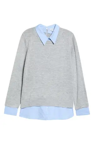 SUGARLIPS Azira Mixed Media Layered Sweater - Light Grey Multi