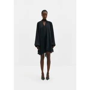 MALINA Norea Lace Hem Satin Mini Dress - Black