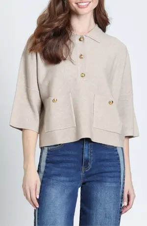 APNY Pocket Polo Sweater Heather Sand