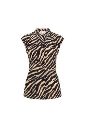 MAISON COMMON Sleevelless V-neck Top With Zebra Print - Black/sand