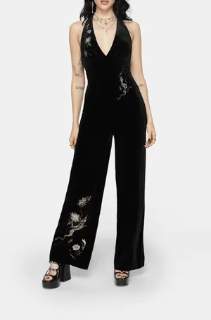 DISTURBIA Whim Dragon Halter Jumpsuit - Black