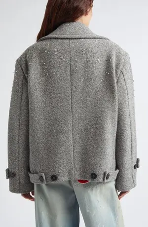 GOLDEN GOOSE Crystal Embellished Wool Short Trench Coat