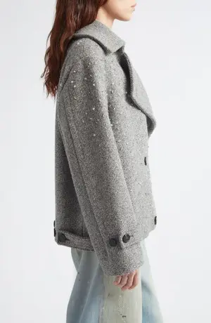 GOLDEN GOOSE Crystal Embellished Wool Short Trench Coat