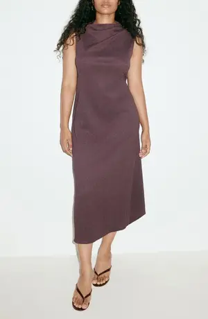 Mango Pam Asymmetric Neck Midi Dress - Burgundy