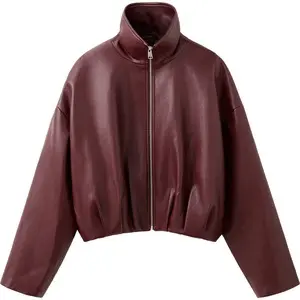 Mango Faux Leather Funnel Neck Jacket