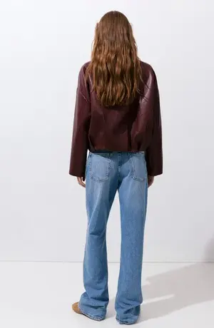 Mango Faux Leather Funnel Neck Jacket