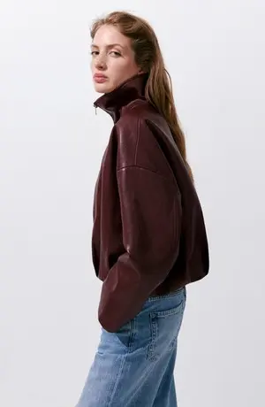 Mango Faux Leather Funnel Neck Jacket