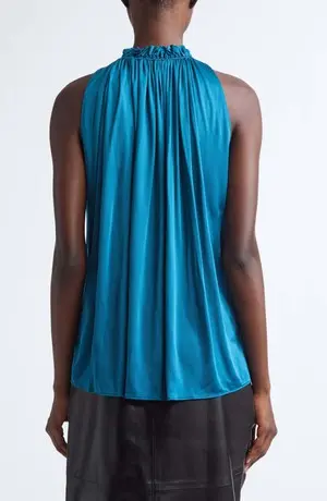 Balmain Pleated Viscose Jersey Halter Top - A49 Deep Blue