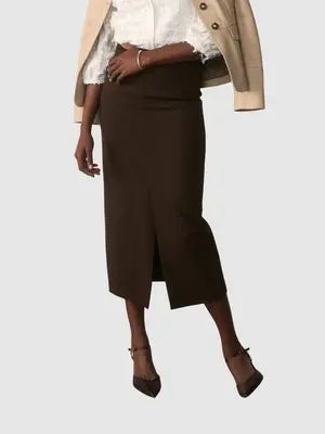 The Fold Oliena High Waisted Pencil Midi Skirt - Brown