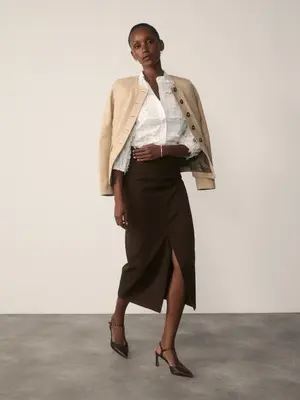 The Fold Oliena High Waisted Pencil Midi Skirt