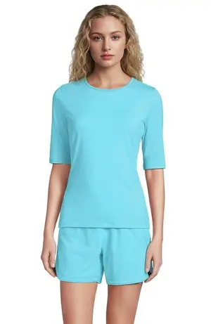 LANDS' END Sunshade Upf 50 Elbow Sleeve Rash Guard Swim Tee