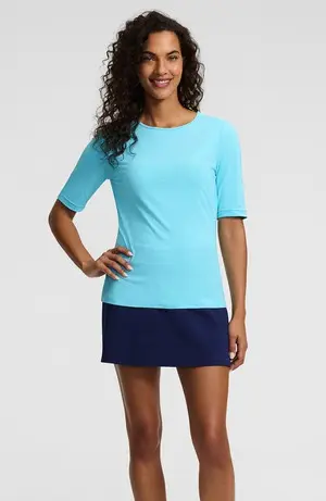 LANDS' END Sunshade Upf 50 Elbow Sleeve Rash Guard Swim Tee - River Mist
