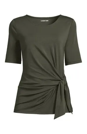 LANDS' END Lightweight Jersey Tie Front Top - Forest Moss