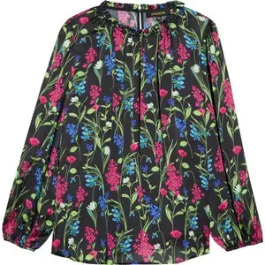 SUGARLIPS Floral Smocked Neck Long Sleeve Top