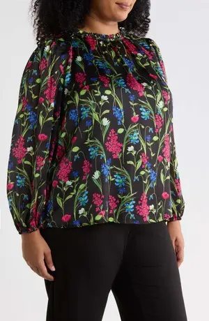 SUGARLIPS Floral Smocked Neck Long Sleeve Top