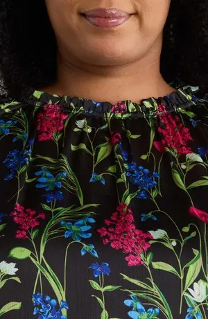 SUGARLIPS Floral Smocked Neck Long Sleeve Top
