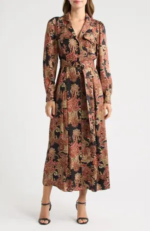 Julia Jordan Floral Long Sleeve Midi Shirtdress - Black Multi