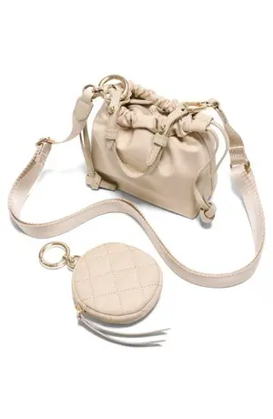 Mz Wallace Waverly Bebe Leather Trim Drawstring Bag