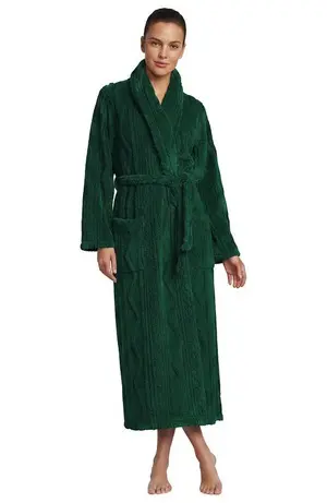 LANDS' END Cozy Plush Long Wrap Robe - Pine
