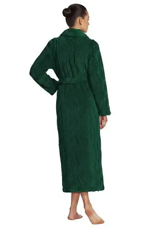 LANDS' END Cozy Plush Long Wrap Robe - Pine