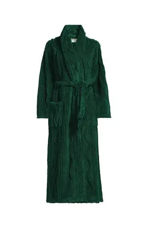 LANDS' END Cozy Plush Long Wrap Robe - Pine