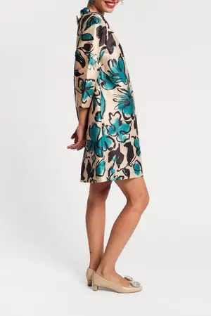 FRANCES VALENTINE Diplomat Mini Dress Abstract Meadow - Teal/camel