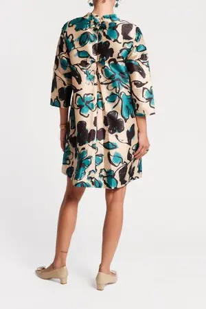 FRANCES VALENTINE Diplomat Mini Dress Abstract Meadow - Teal/camel