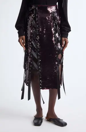 Simone Rocha Unraveling Ribbon Ring Sequin Midi Skirt
