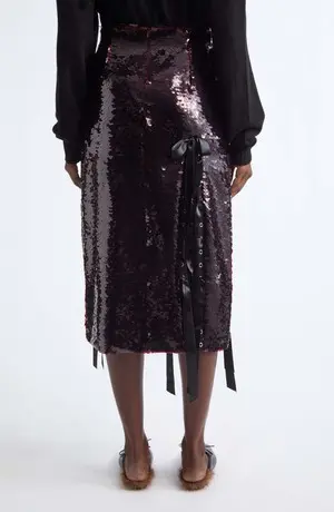 Simone Rocha Unraveling Ribbon Ring Sequin Midi Skirt