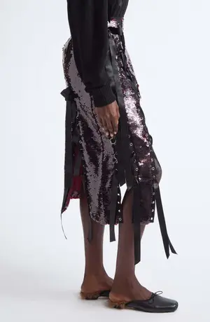 Simone Rocha Unraveling Ribbon Ring Sequin Midi Skirt