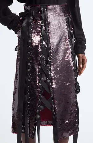 Simone Rocha Unraveling Ribbon Ring Sequin Midi Skirt