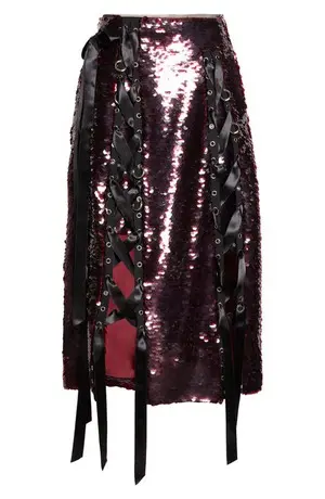 Simone Rocha Unraveling Ribbon Ring Sequin Midi Skirt