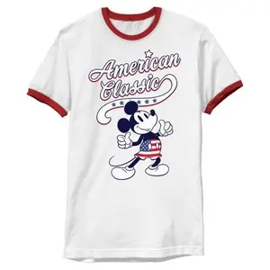 MICKEY & FRIENDS Retro American Classic Short Sleeve Ringer T-shirt - White/red