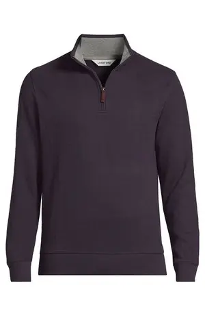 LANDS' END Bedford Rib Quarter Zip Pullover Sweater - Black Currant