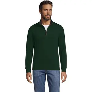 LANDS' END Bedford Rib Quarter Zip Pullover Sweater - Pine Valley