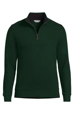 LANDS' END Bedford Rib Quarter Zip Pullover Sweater - Pine Valley