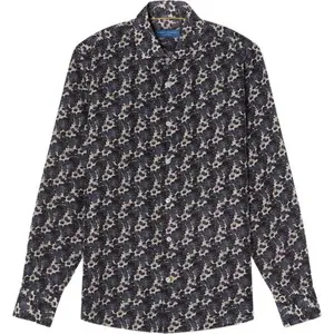 Robert Talbott Reynolds Printed Cow Hide Silk Blend Shirt - Black Multi
