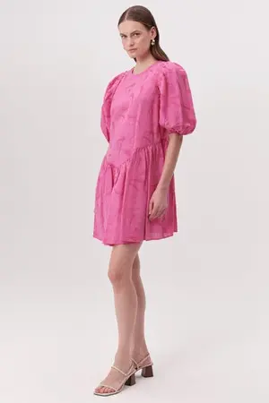 EXQUISE Crew Neck Open Back Mini Dress - Pink